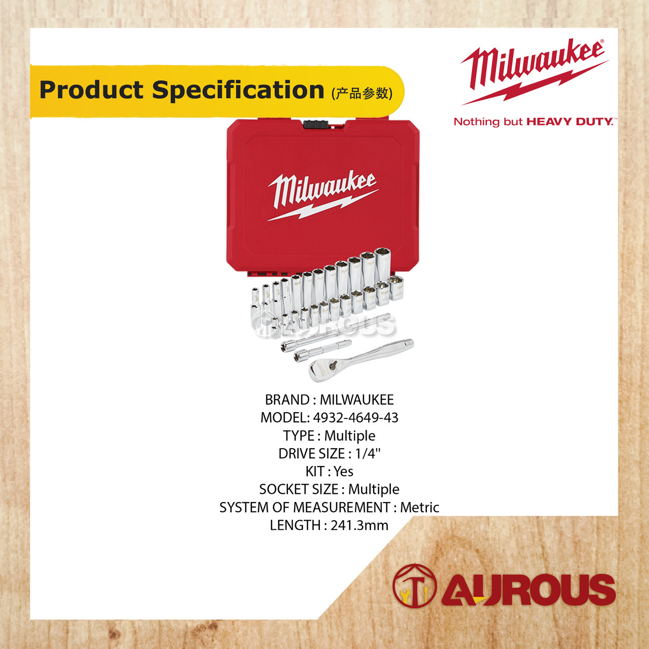 MILWAUKEE 1/4'' DRIVE METRIC 28PCS RACHET & SOCKET SET (4932-4649-43) - Aurous Hardware Online Store