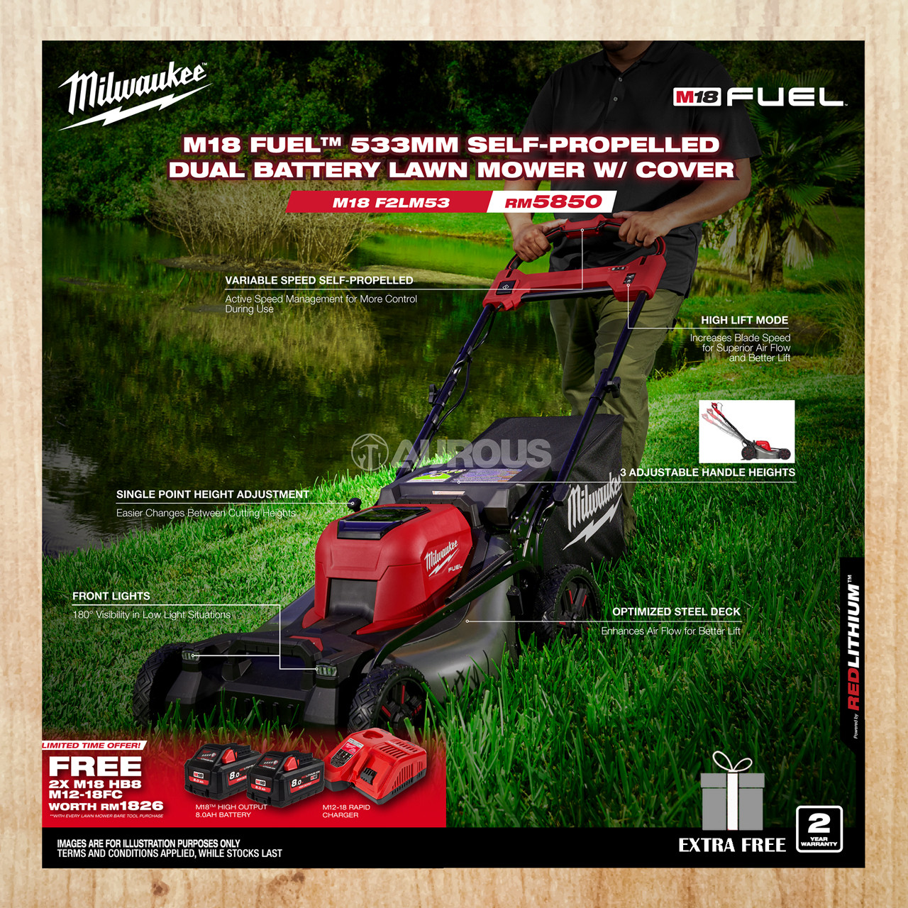 MILWAUKEE M18 FUEL 53CM (21″) SELF PROPELLED DUAL BATTERY LAWN MOWER ...