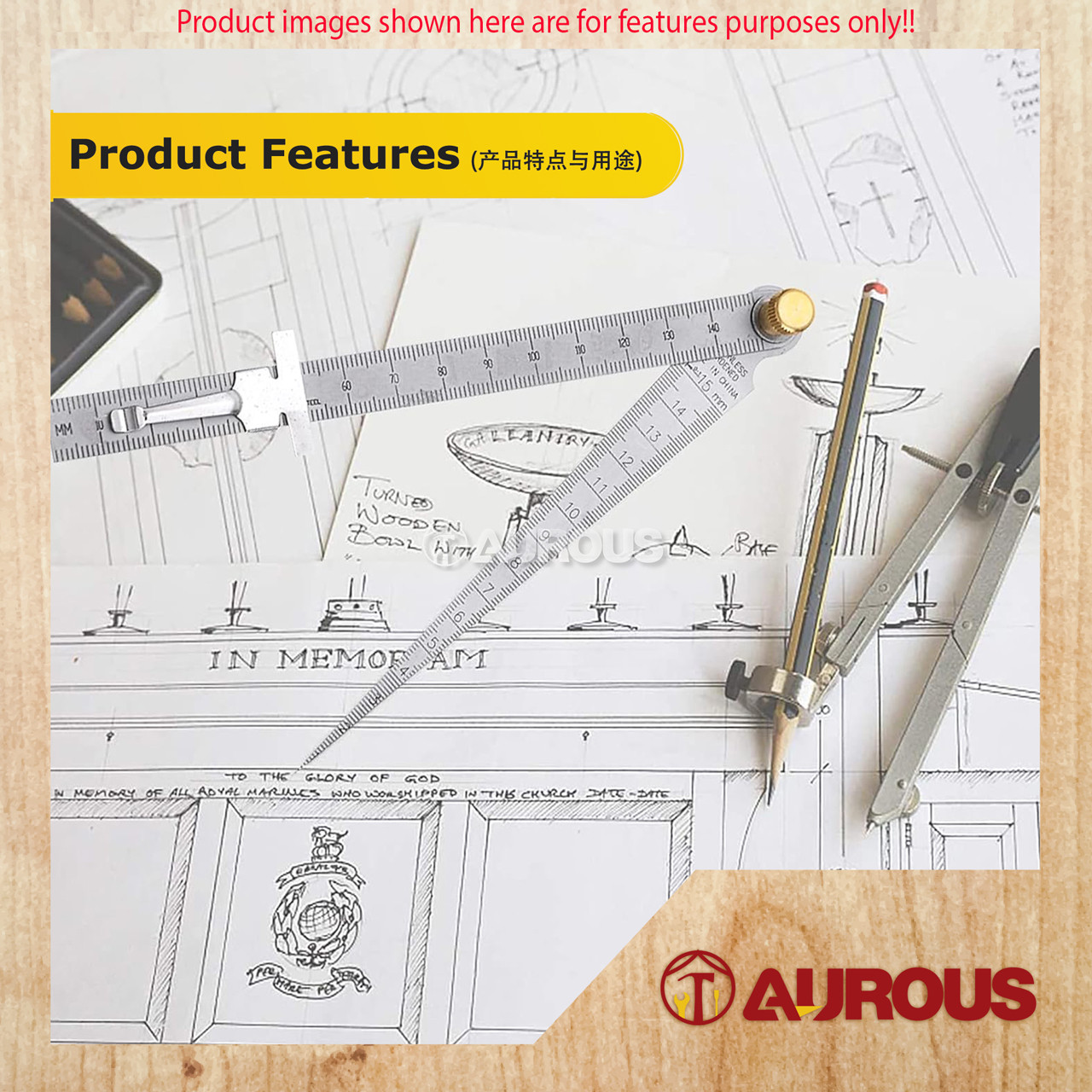 STAINLESS STEEL FOLDING GAP TAPER GAUGE DEPTH RULER WITH STRAIGHT RULER ...