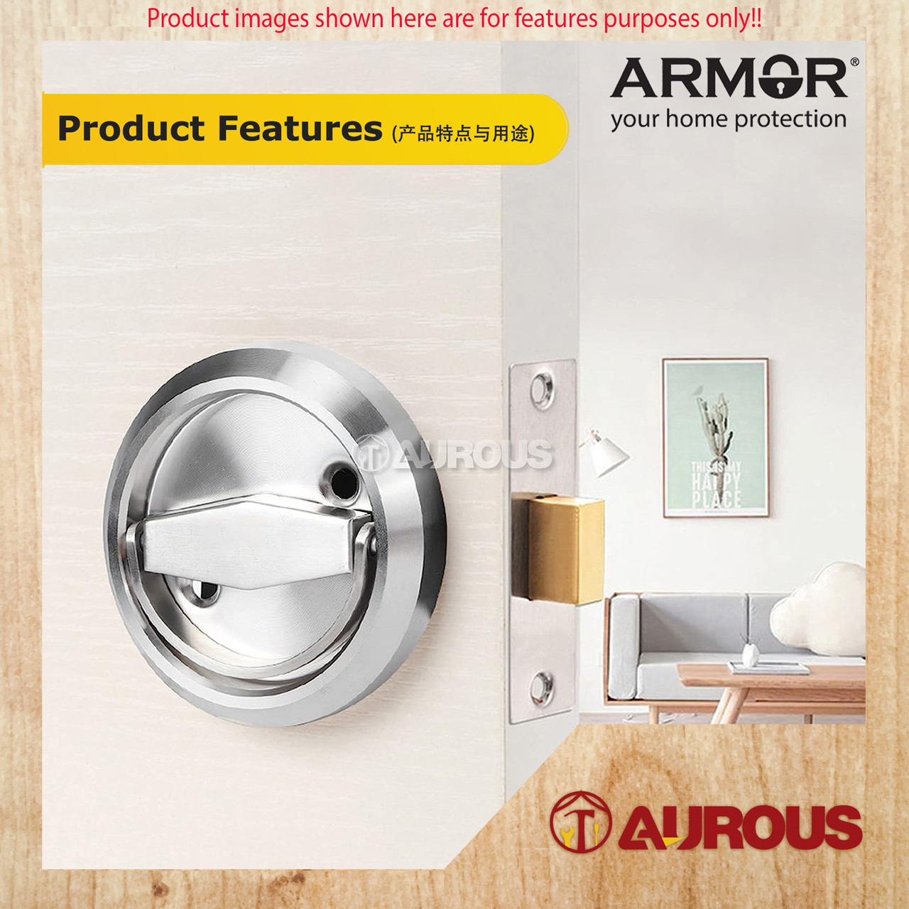 ARMOR STAINLESS STEEL SUS304 FLUSH PULL RING DOOR HANDLE WITH LATCH ...