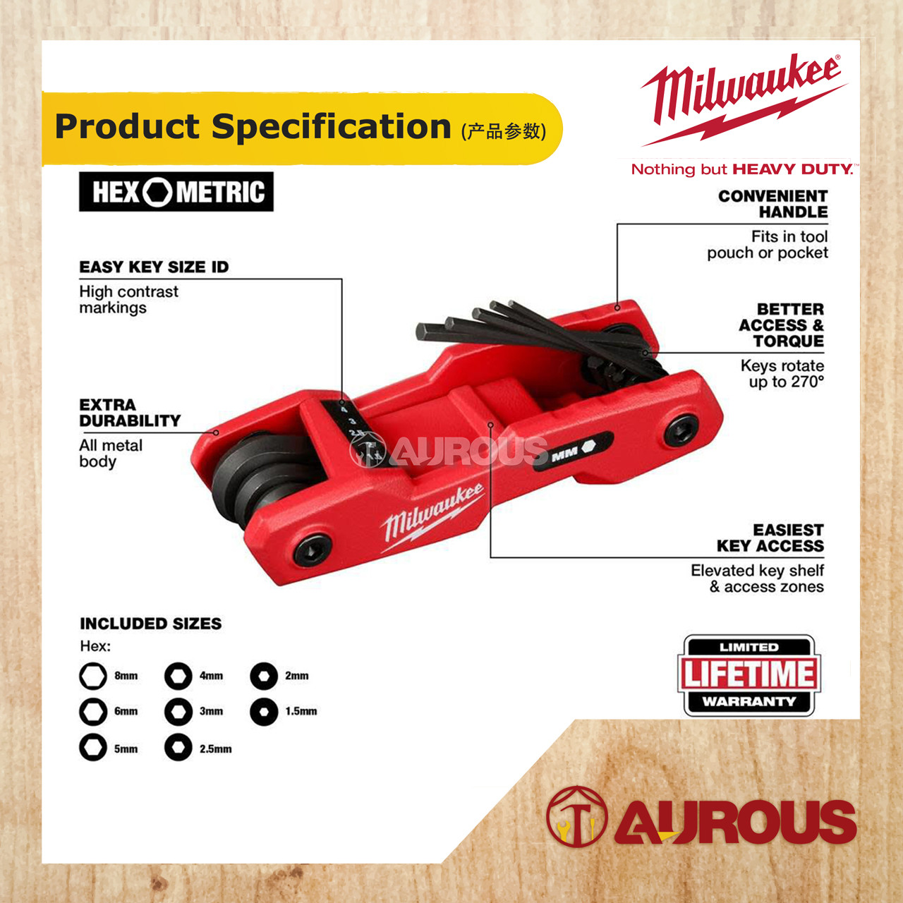 MILWAUKEE 8-KEY FOLDING HEX KEY ALLEN KEY SET - METRIC 1.5MM TO 8MM 48-22-2182 - Aurous Hardware ...