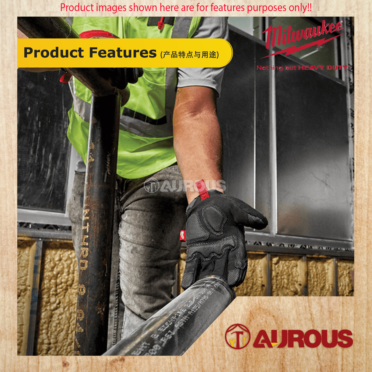 MILWAUKEE HEAVY DUTY IMPACT RESISTANT DEMOLITION GLOVES (S) 48-22-8750 ...