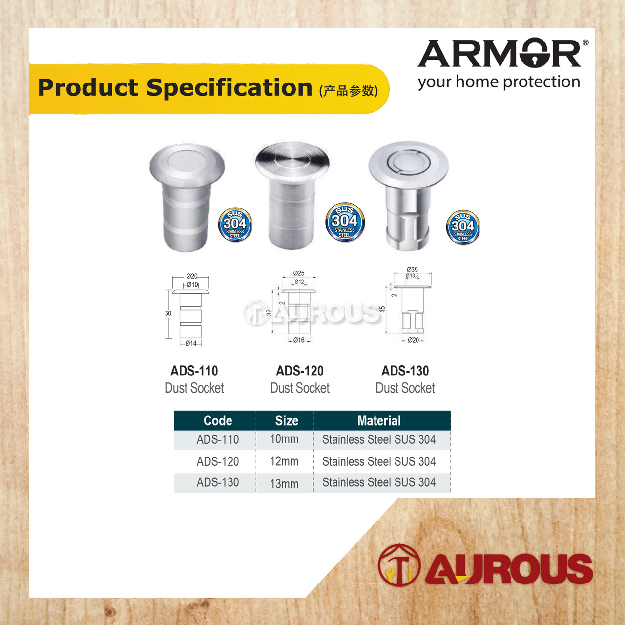 ARMOR STAINLESS STEEL SUS304 DUST SOCKET ANTI DUST COVER DOOR ...