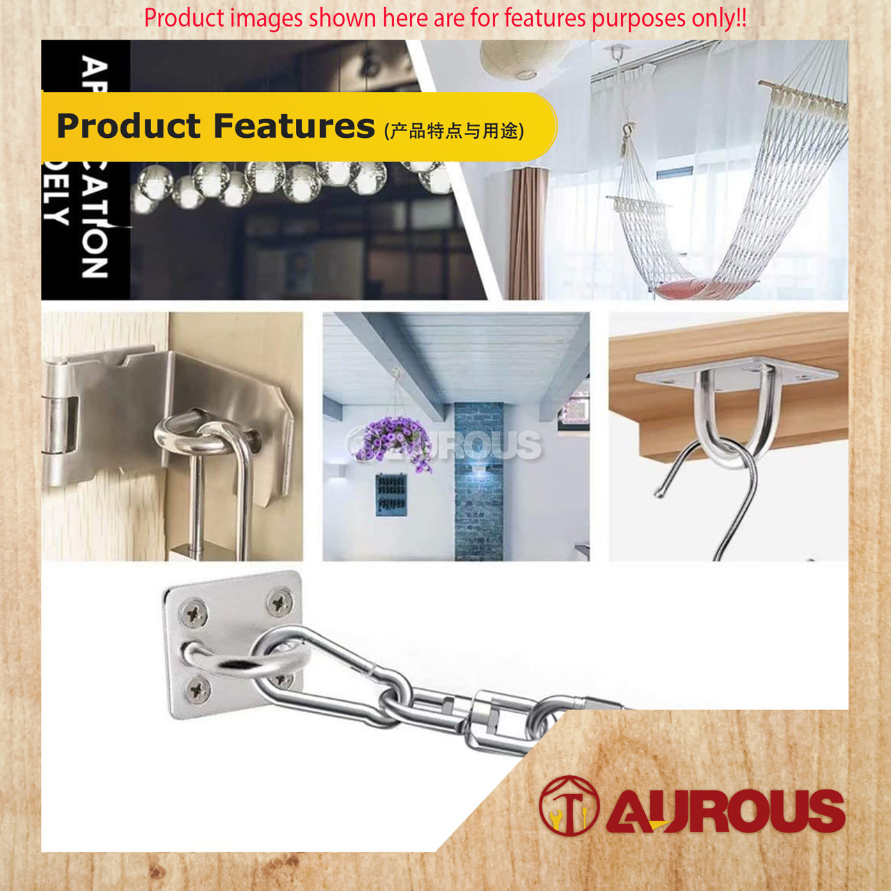 STAINLESS STEEL WALL MOUNT CEILING CLAMP HOOK FOR HANGING (2PCS HOLE ...