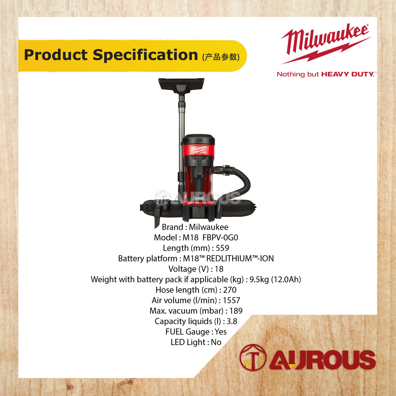 MILWAUKEE M18 FUEL BACKPACK VACUUM WITH HEPA FILTER M18 FBPV-0G0 (BARE ...