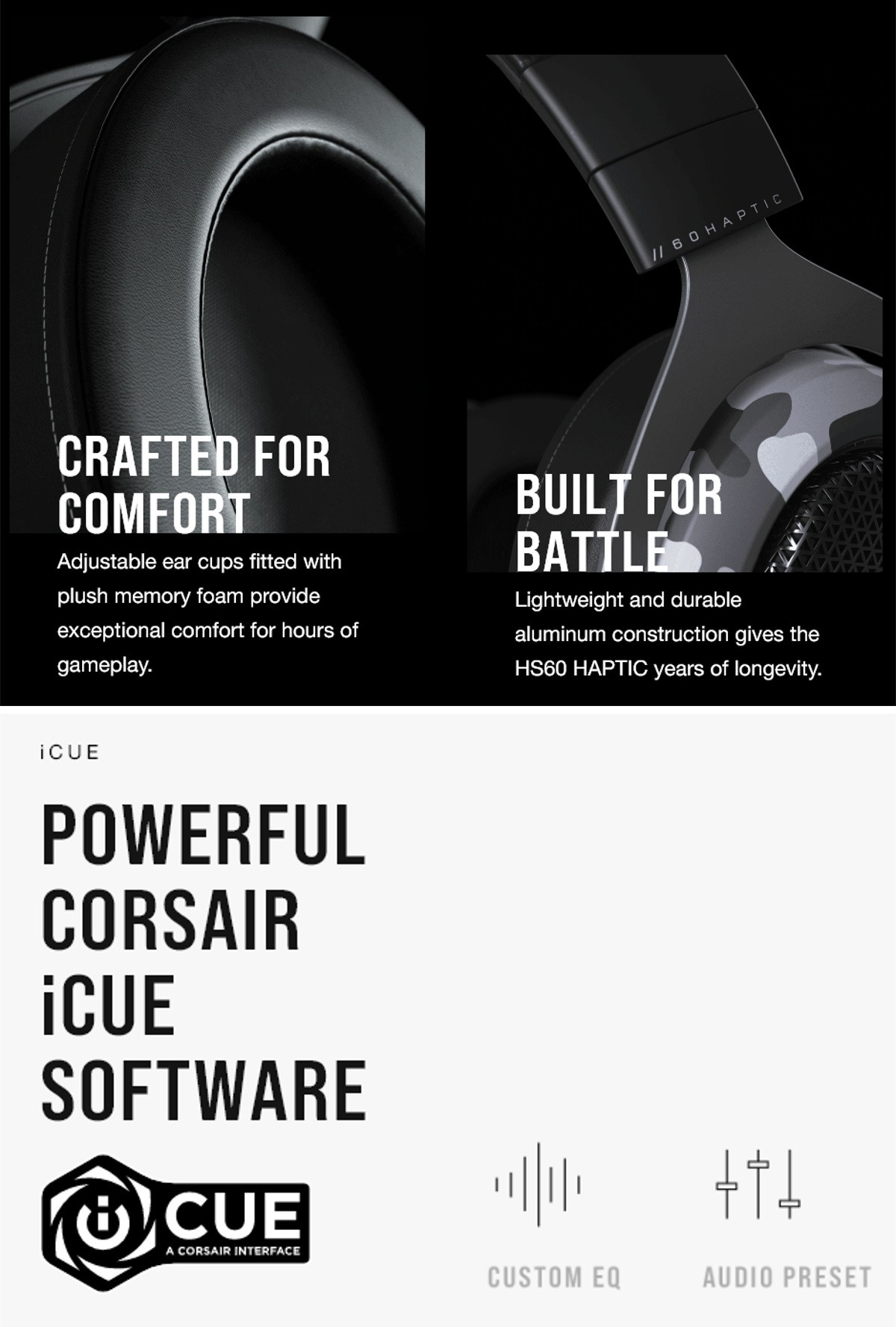 Corsair HS60 HAPTIC Stereo Gaming Headset with Haptic Bass (Arctic Camo ...