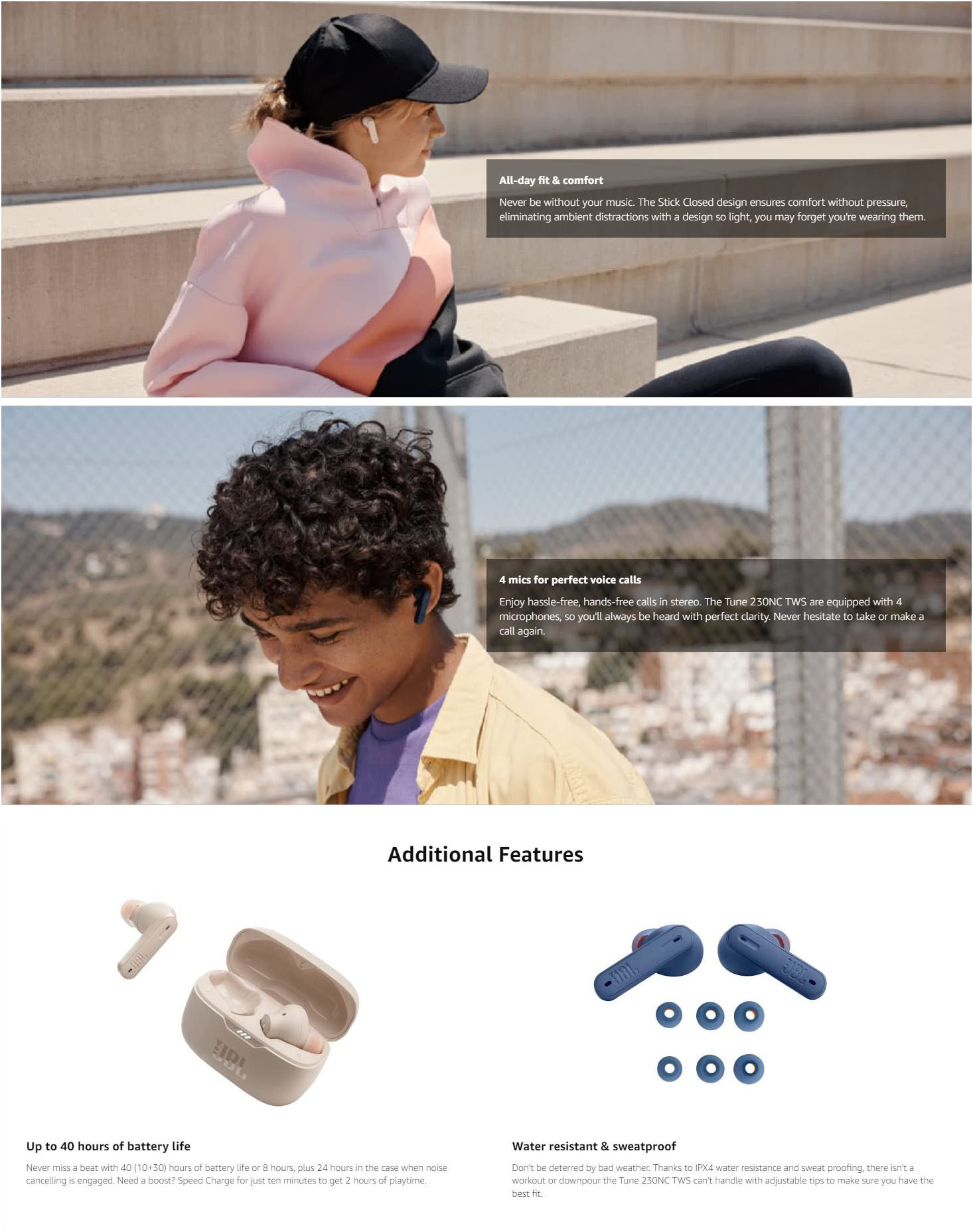 JBL Tune 230NC TWS True Wireless Noise Cancelling Earbuds | Water ...