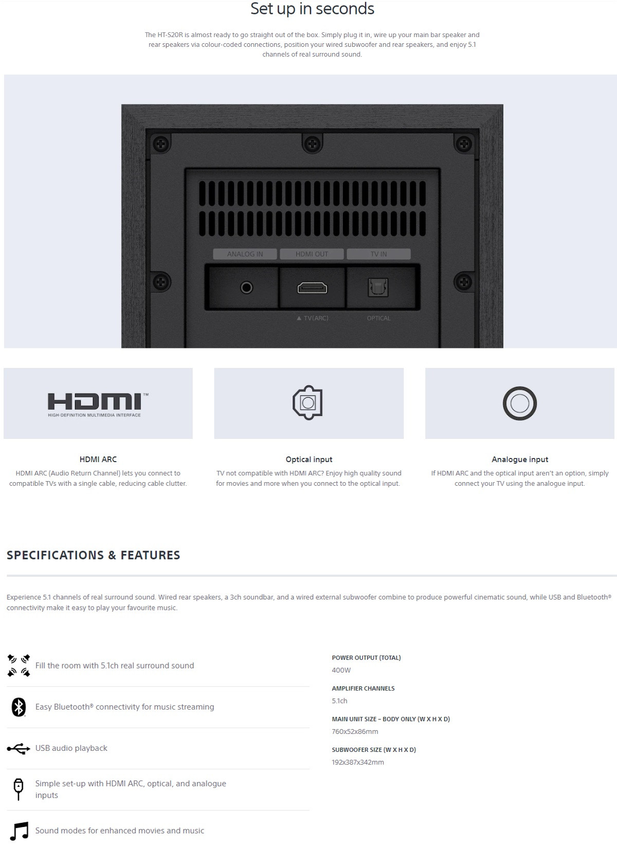 Sony HT-S20R Home Cinema Soundbar System with 5.1ch real surround sound ...