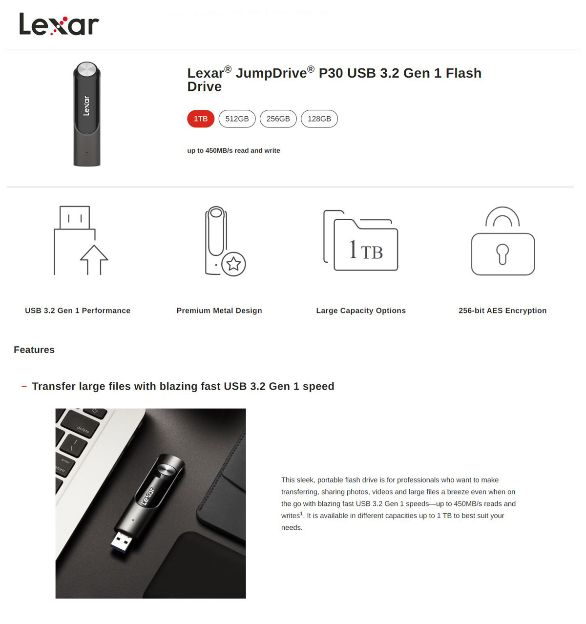 Lexar JumpDrive P30 USB 3.2 Gen 1 Flash Drive 128GB / 256GB / 512GB / 1TB - MSL Digital Online Store