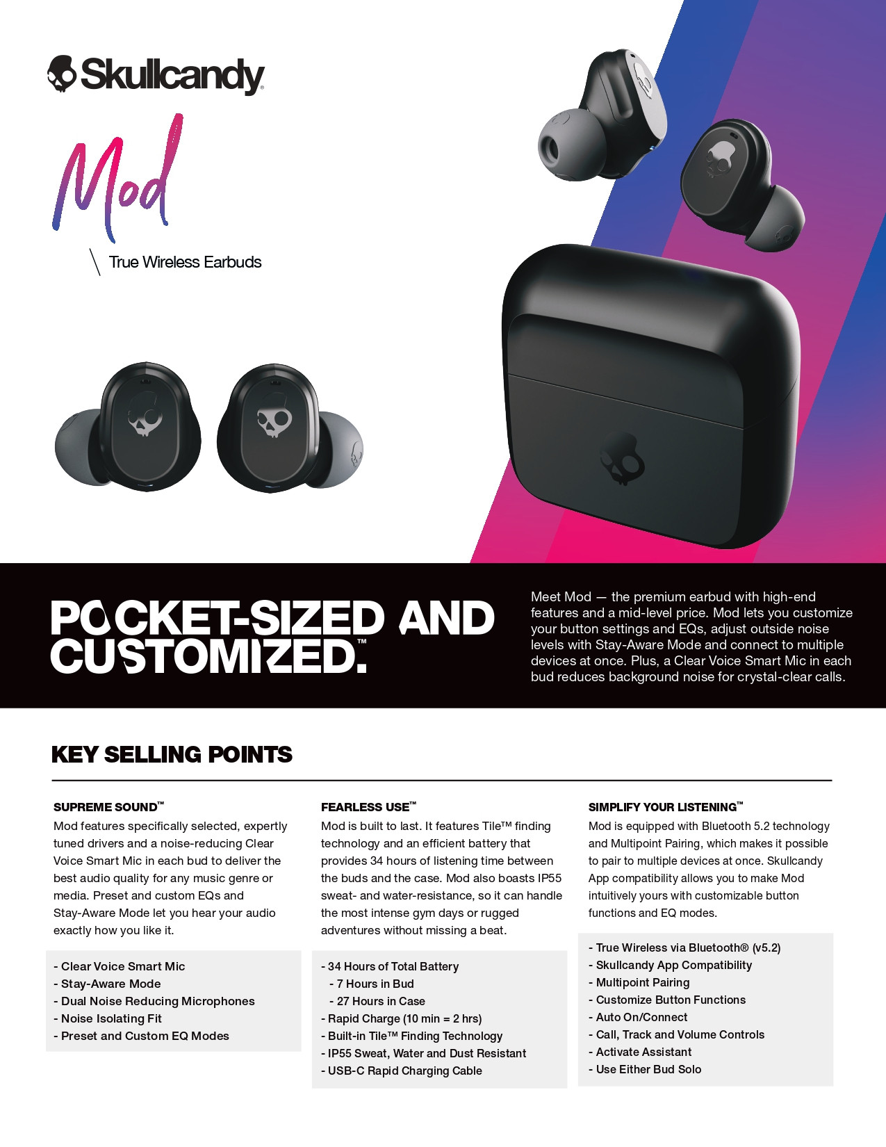 [PRE-ORDER 30 Days] Skullcandy Mod True Wireless Earbuds 34 Hours Total ...