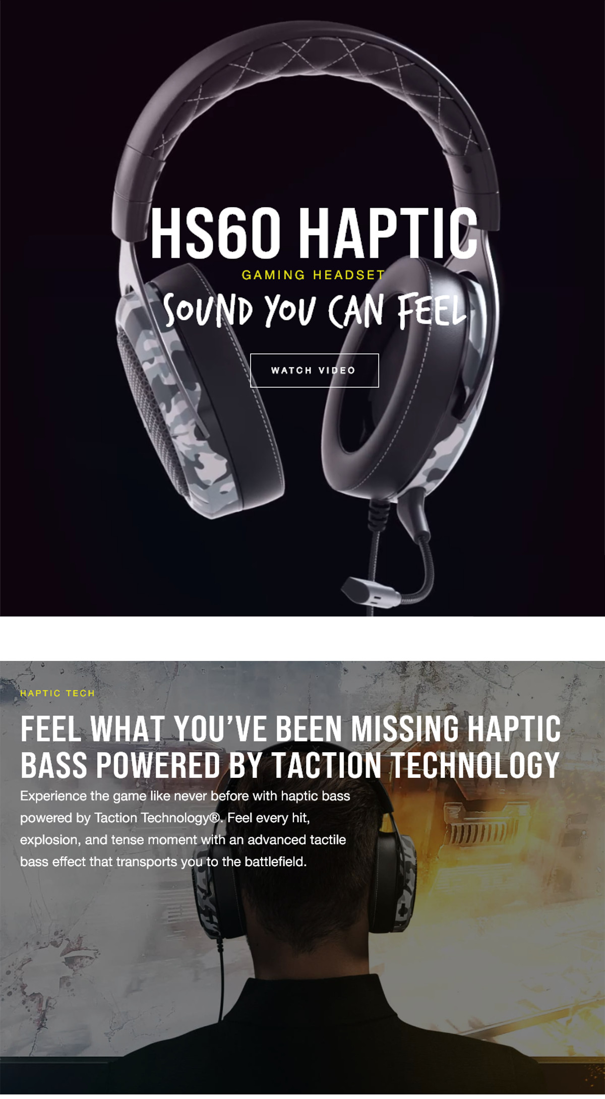 Corsair HS60 HAPTIC Stereo Gaming Headset with Haptic Bass (Arctic Camo ...