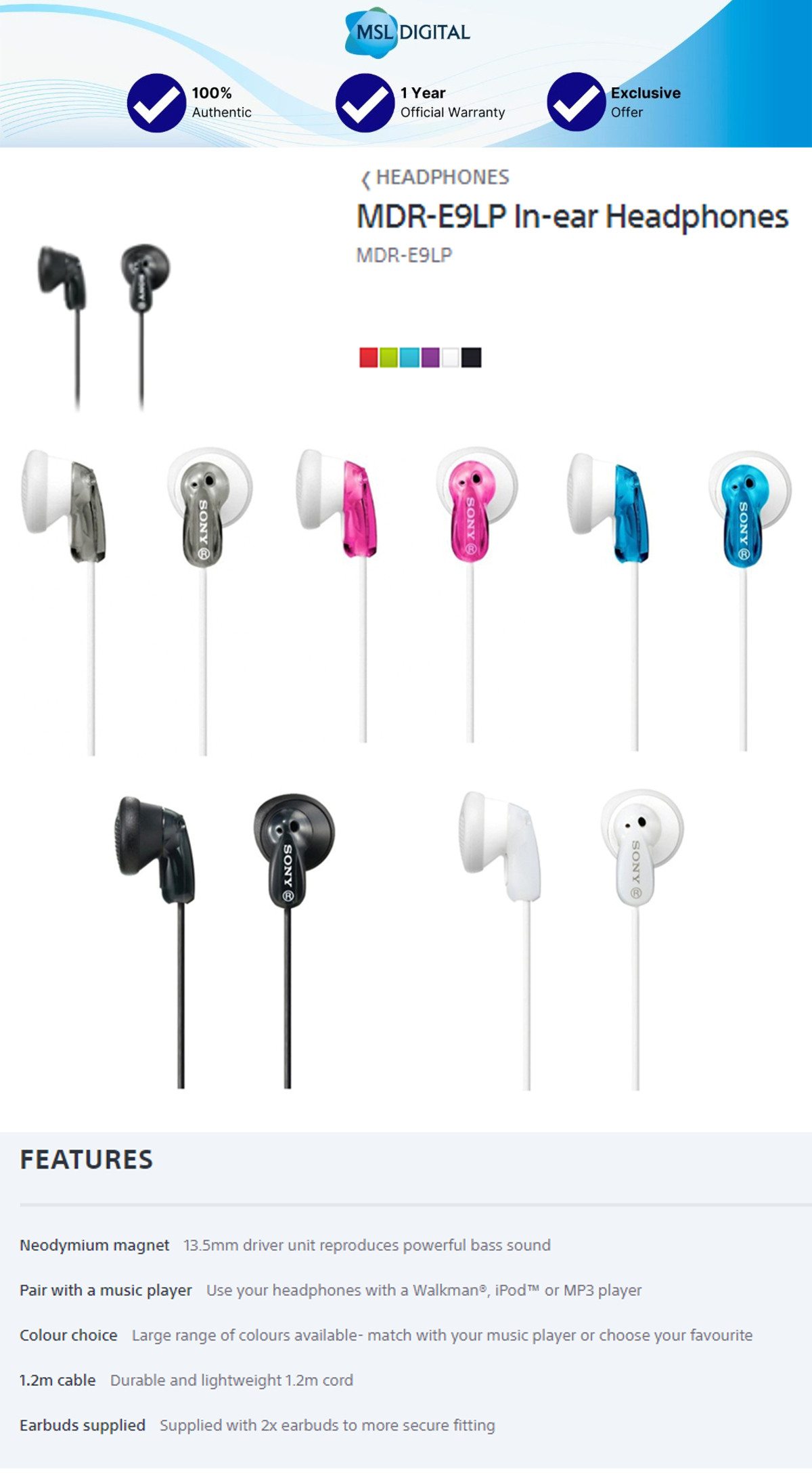 Sony MDR-E9LP In-Ear Earphone - MSL Digital Online Store