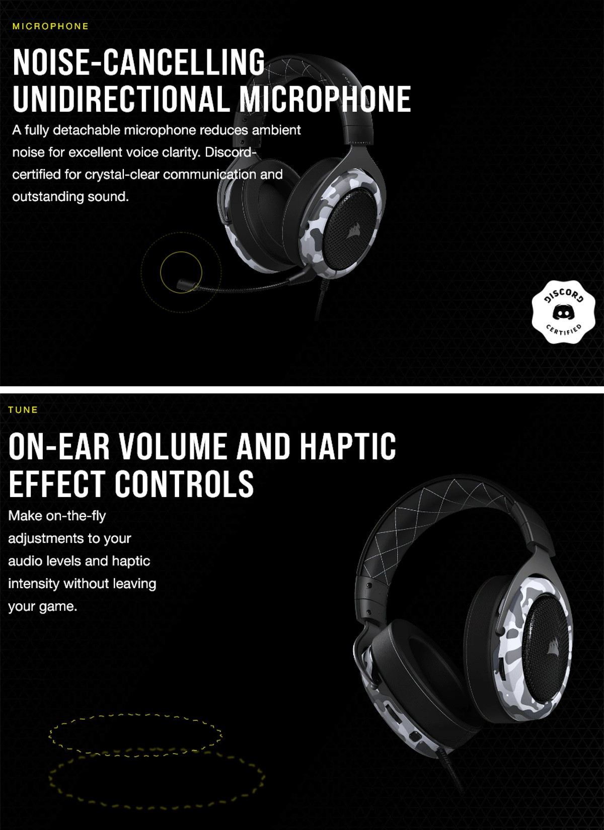 Corsair HS60 HAPTIC Stereo Gaming Headset with Haptic Bass (Arctic Camo ...