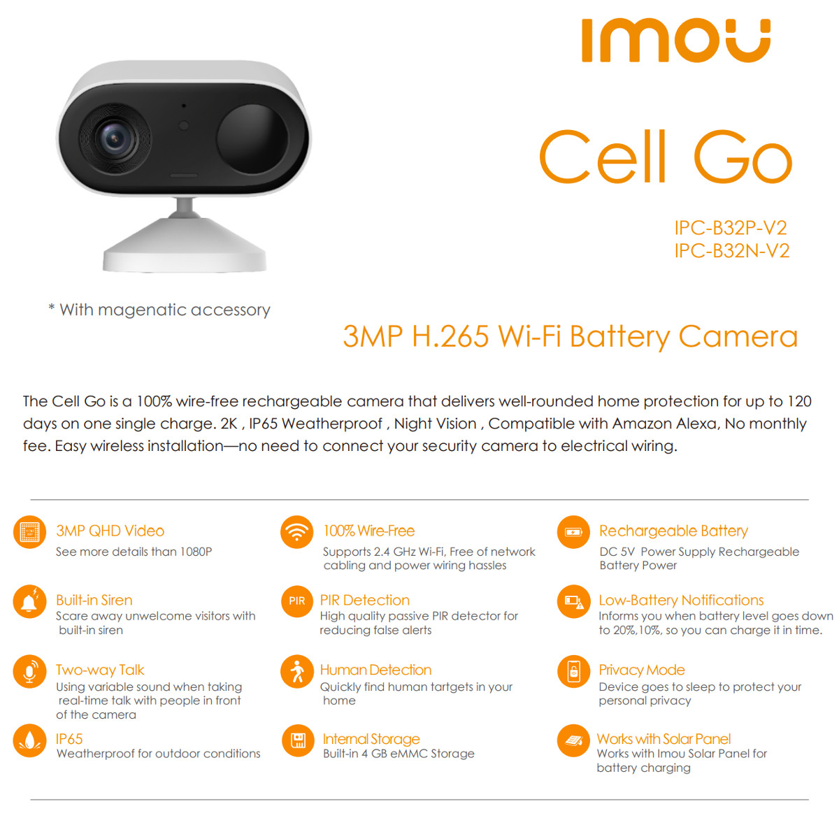 IMOU Cell Go Your go-to camera | 3MP QHD Video | 100% Wire-Free ...