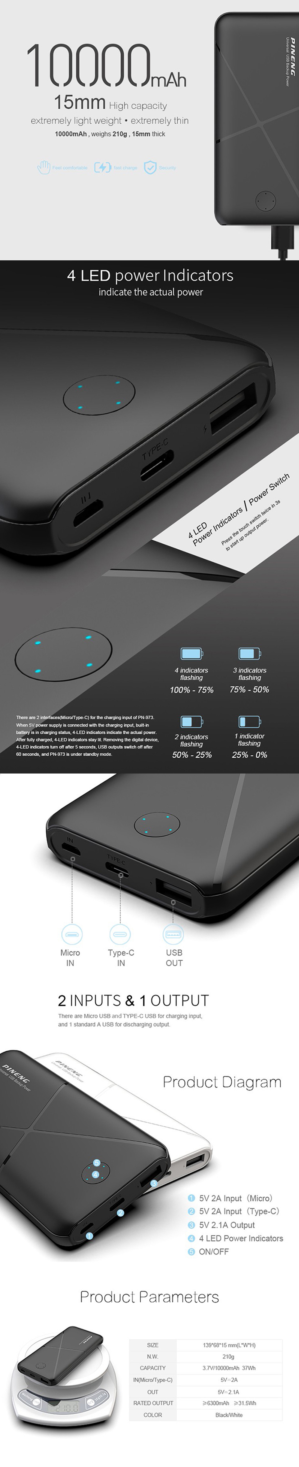 PINENG PN 973 POWER BANK 10000 mAh BLACK [SBN:No NILAI:No MELAKA:No ...