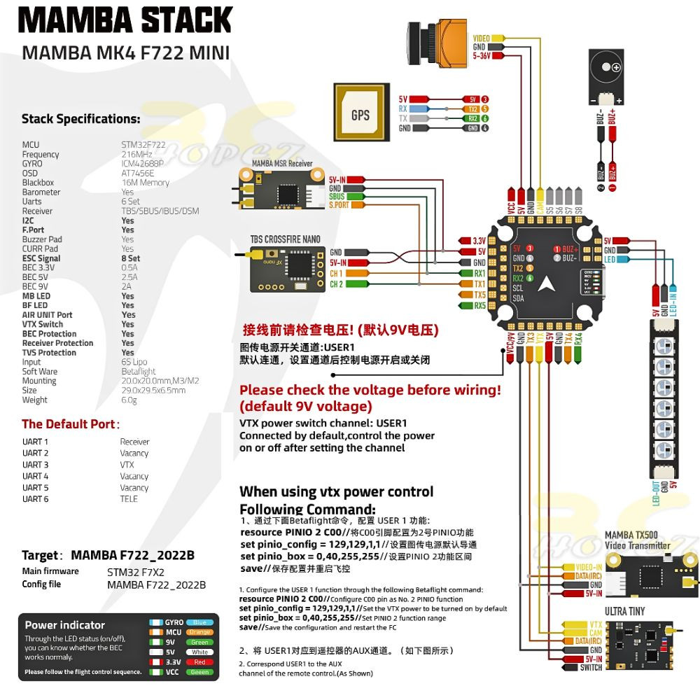Diatone MAMBA (20×20) MK4 F722 MINI (MPU6000)+MAMBA F40_128K ESC Blheli ...
