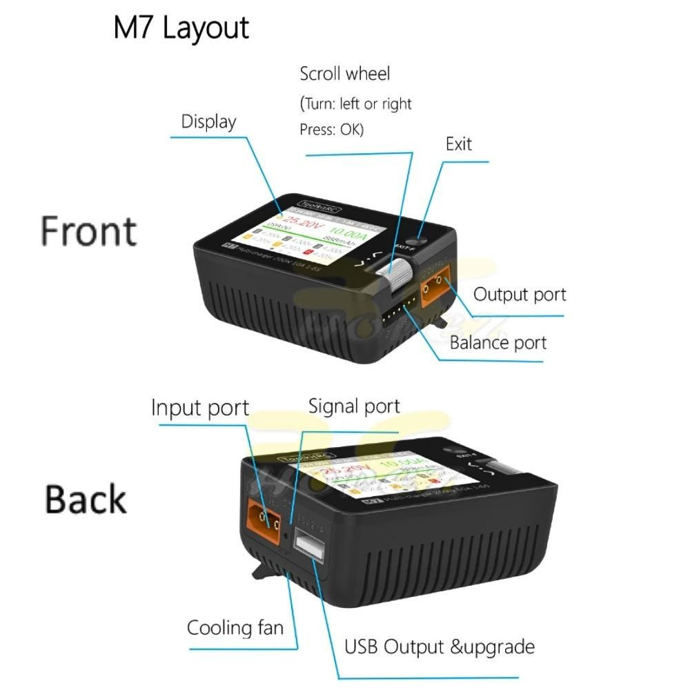 ToolkitRC M7 200W 10A 2” IPS LCD 2-6S DC Smart Balance Charger Discharger + ADP100 for Lipo LiHV ...