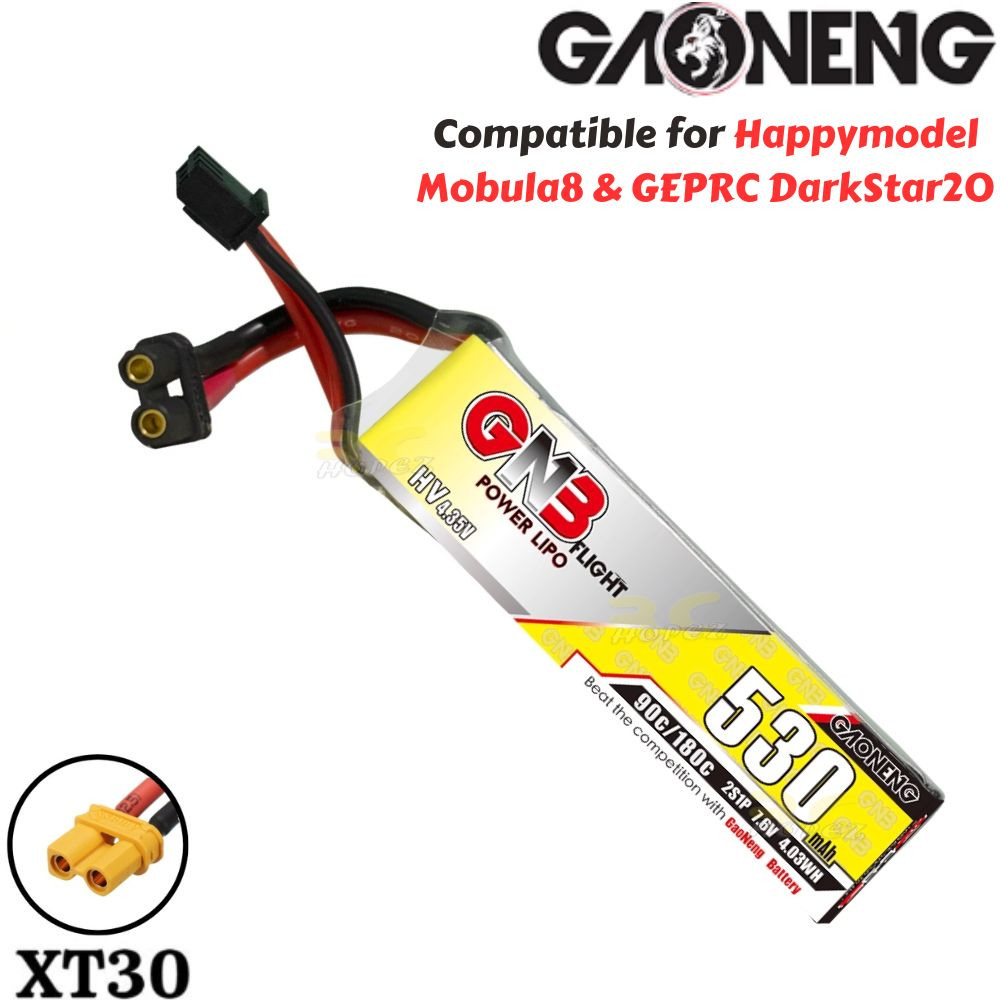 Gaoneng GNB 7.6HV 530mAh 90C 2S Lipo Battery with XT30 Plug Compatible for Happymodel Mobula8 ...