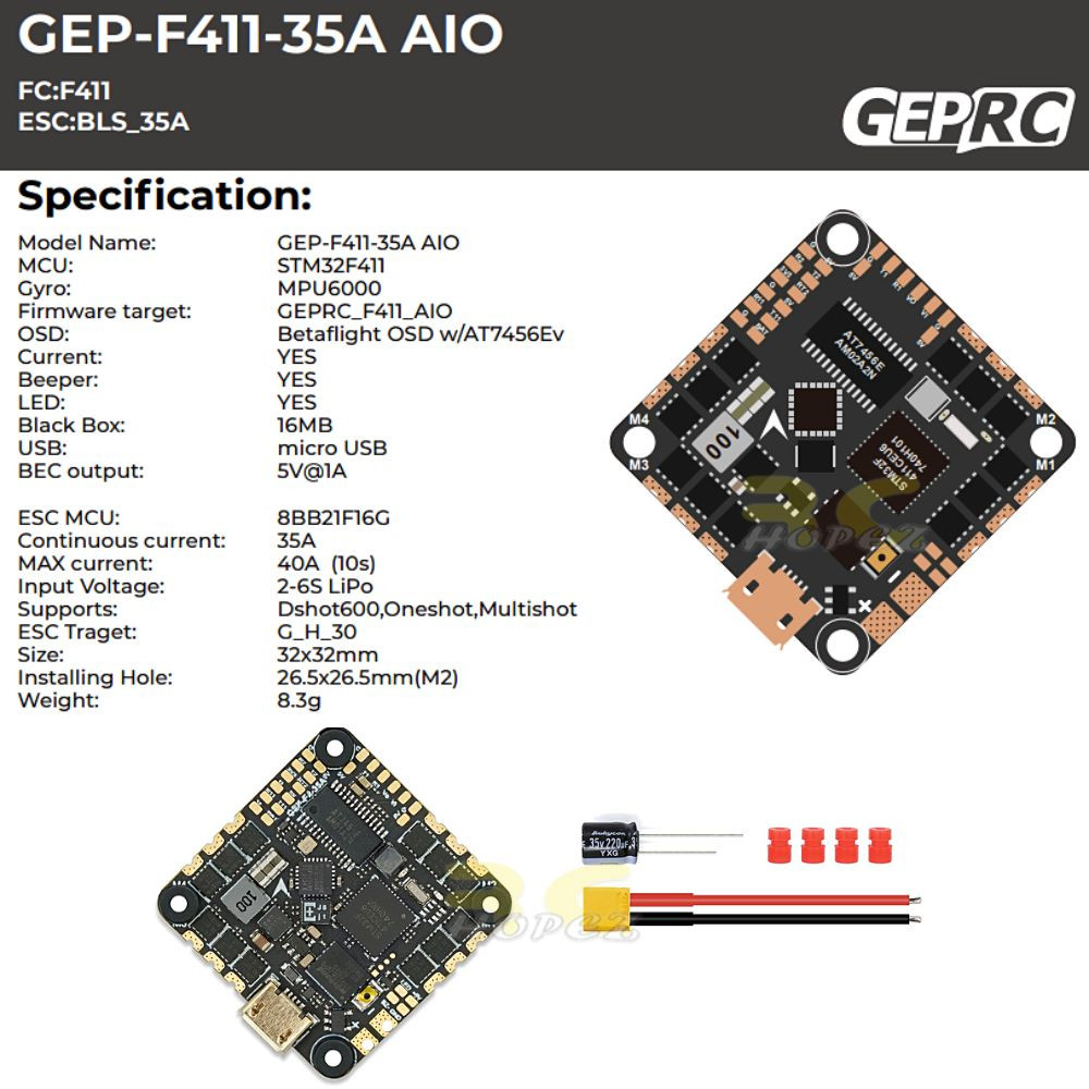 GEPRC GEP-F411-35A AIO 2-6S 8 bits Brushless ESC (25.5×25.5mm) for ...
