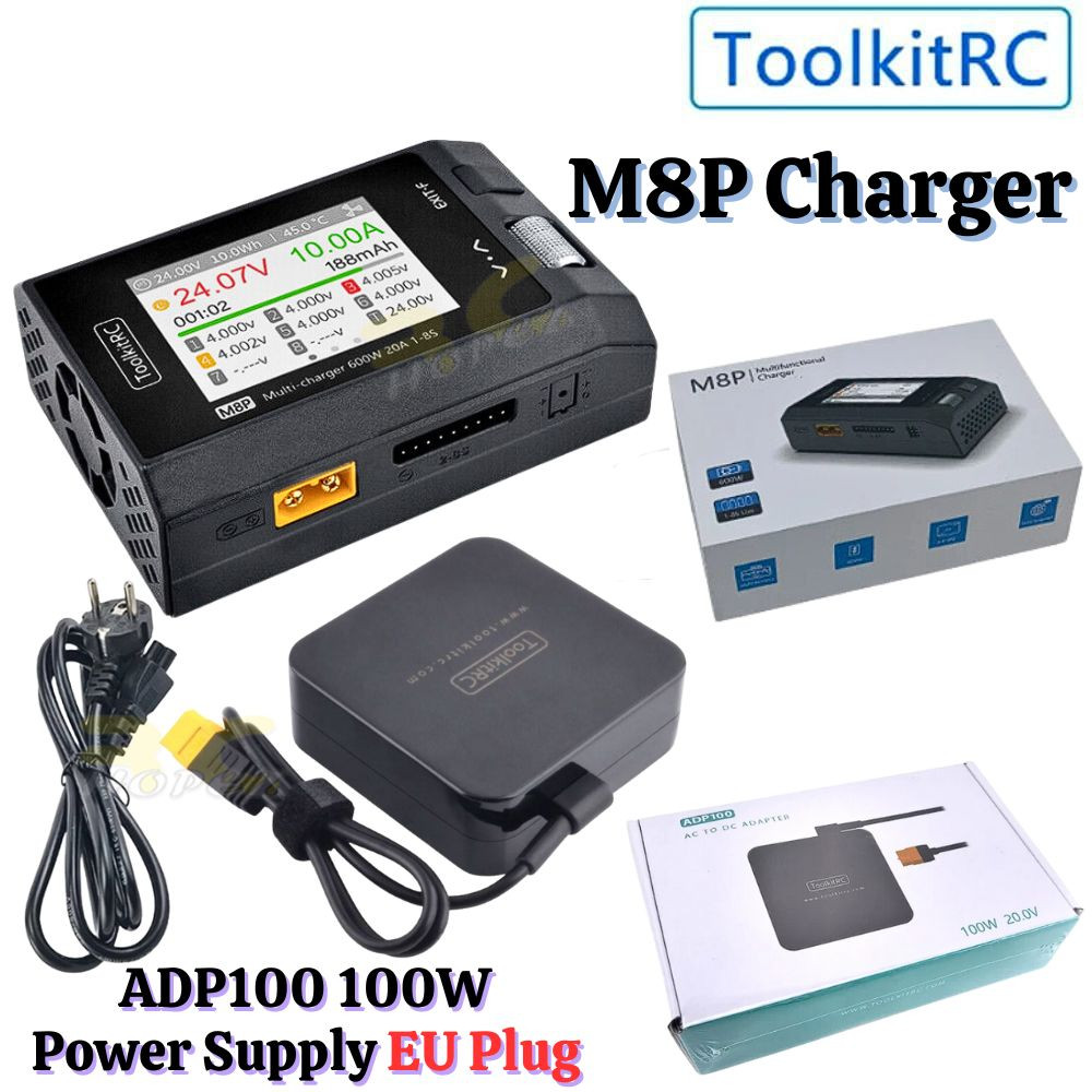 ToolkitRC M8P 600W 20A 2.4” IPS LCD 1-8S DC Smart Balance Charger Discharger+ADP100 for Lipo ...