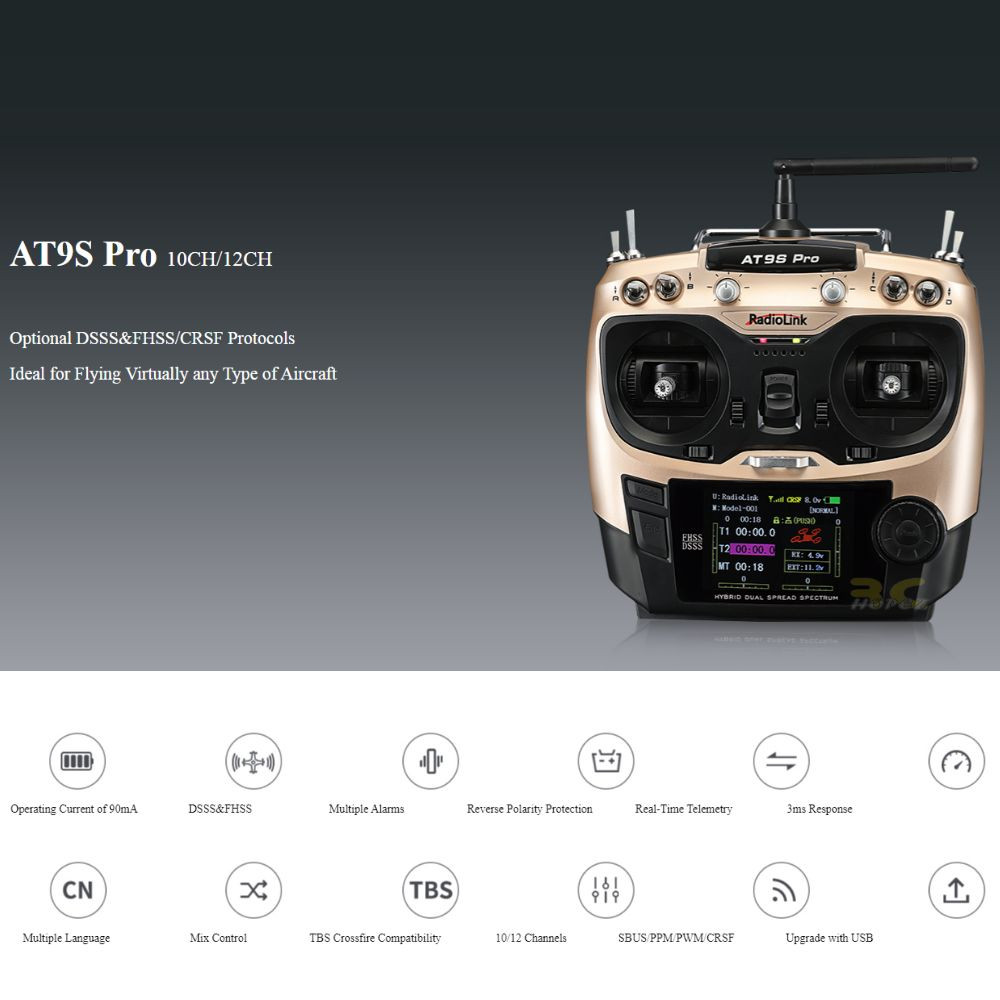 Radiolink AT9S PRO 2.4G 10/12 CH Transmitter Support T8S Crossfire CRSF ...