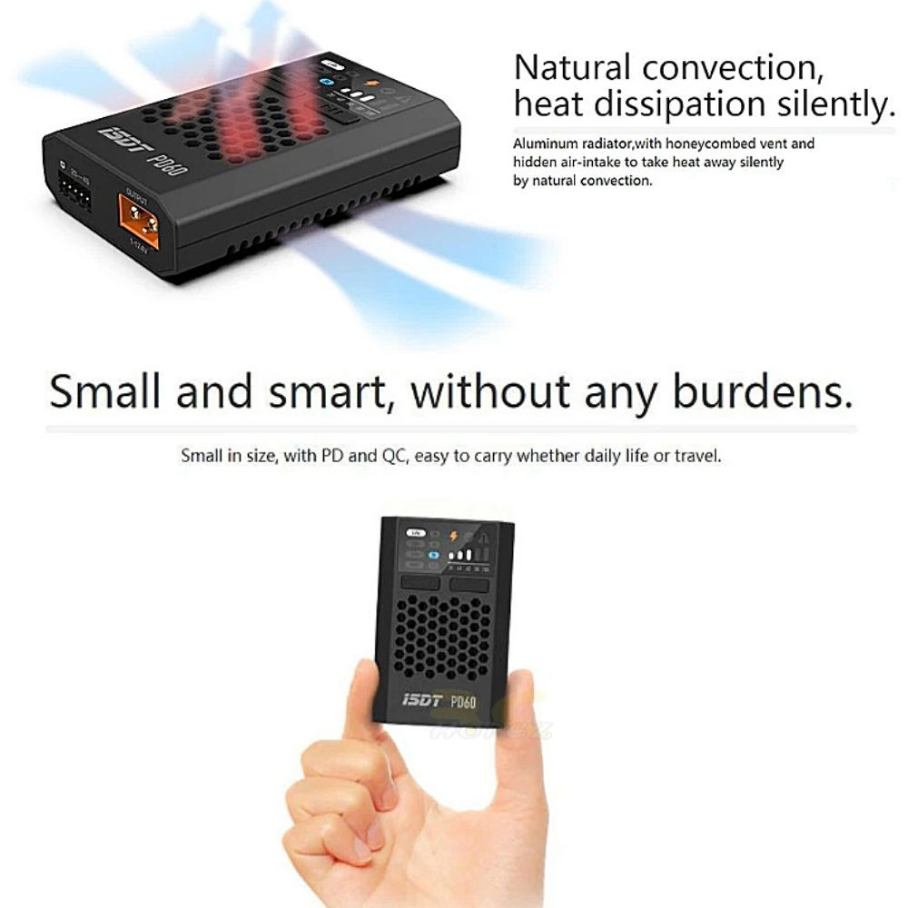 ISDT PD60 60W 6A Battery Balance Charger XT60 Type-C Input For 2-4S ...