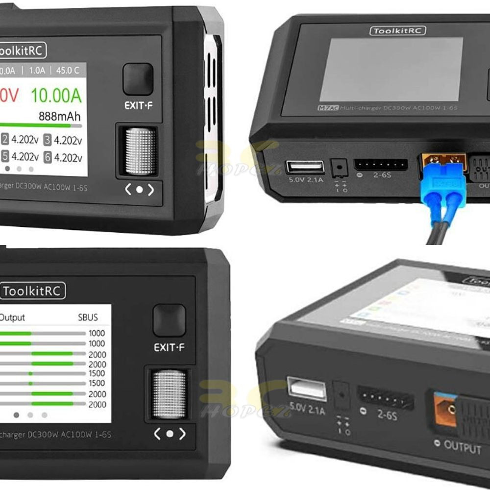 ToolkitRC M7AC 100W AC/300W DC 15A 2-6S Smart Balance Charger with XT30/XT60 Output – EU Plug TK ...