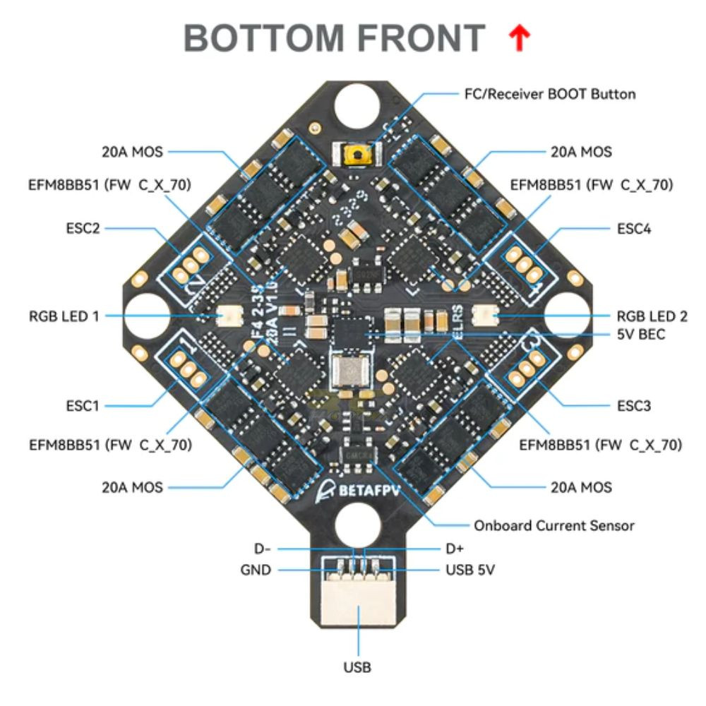 BetaFPV F4 20A AIO FC V1 ELRS 2.4G 2-3S (26X26mm) Brushless Flight ...