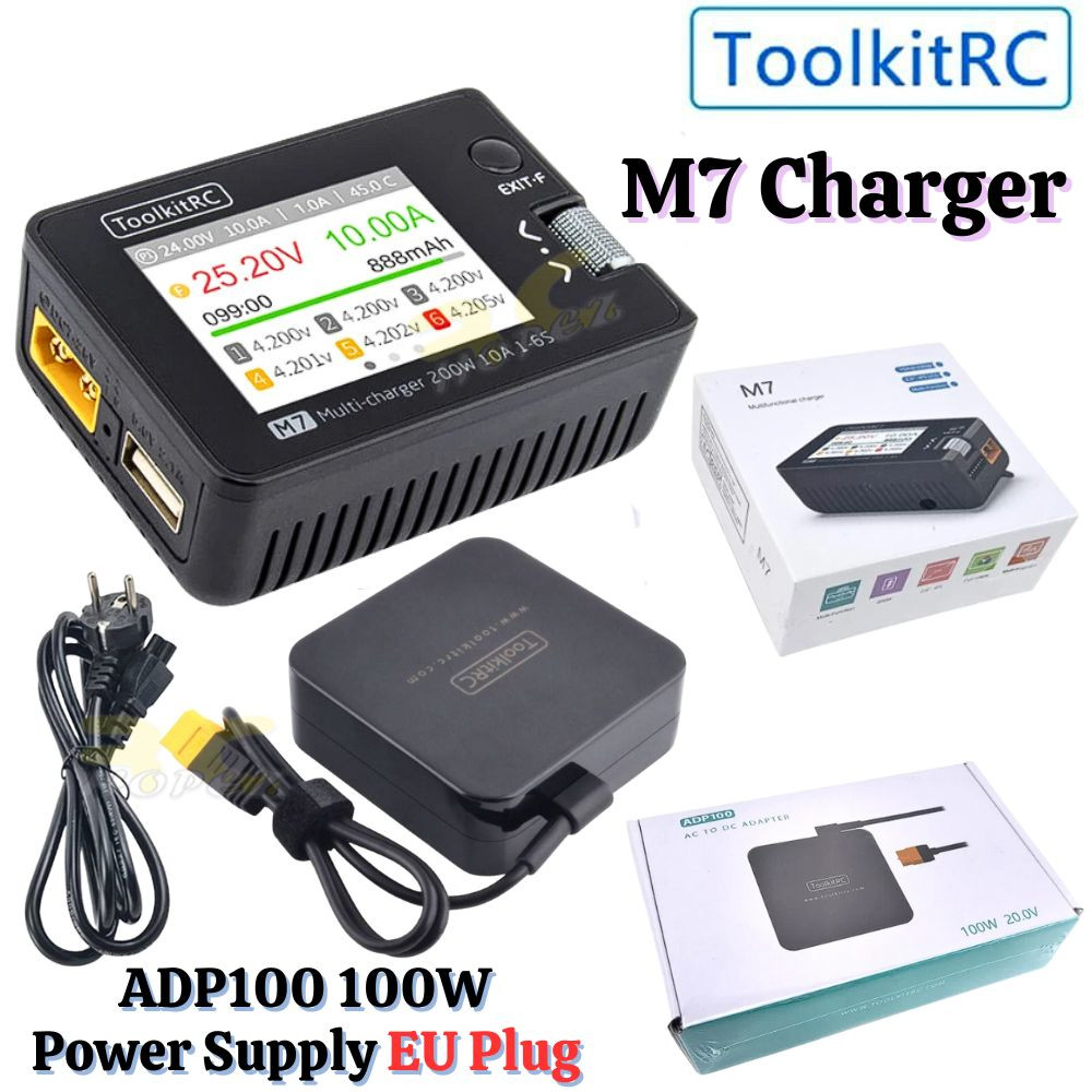 ToolkitRC M7 200W 10A 2” IPS LCD 2-6S DC Smart Balance Charger Discharger + ADP100 for Lipo LiHV ...