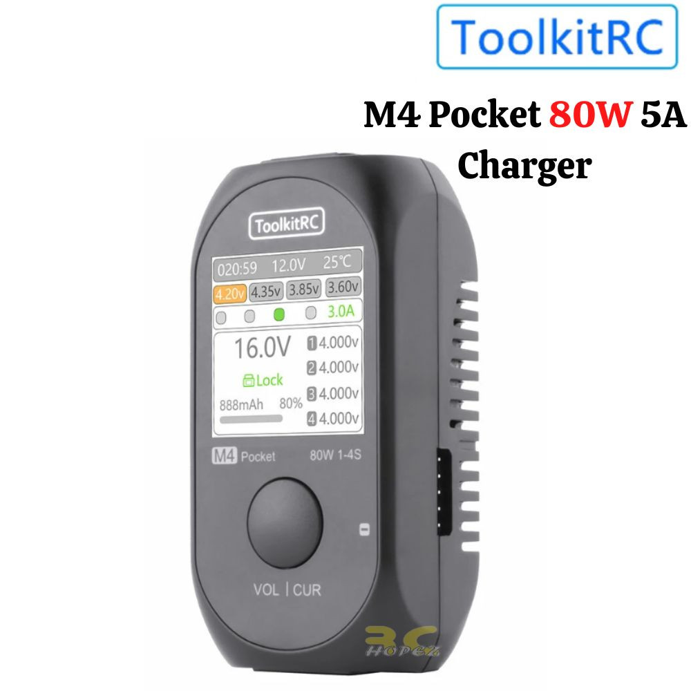 ToolkitRC M4 Pocket 80W 5A 1-4S Compact Balance Charger w/Built-In USB ...