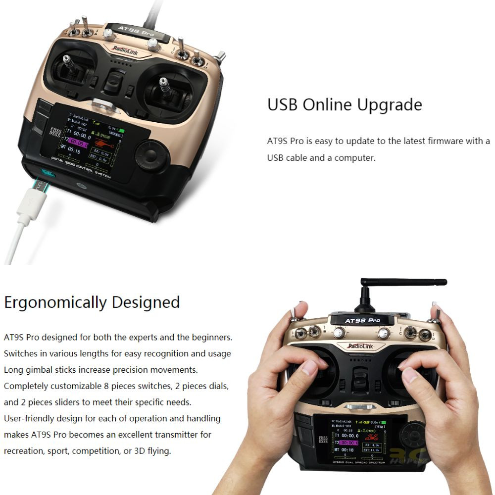 Radiolink AT9S PRO 2.4G 10/12 CH Transmitter Support T8S Crossfire CRSF ...