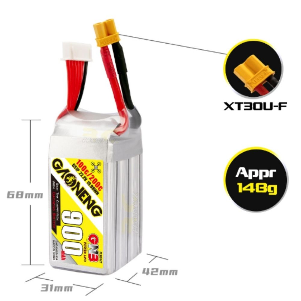Gaoneng GNB 22.2V 900mAh 100C 6S Lipo Battery with XT60 Plug GNB900/100 ...