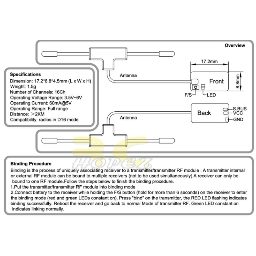 Jumper R1 V2 Mini D16 receiver compatible with FrSky D16 XM+ protocol ...