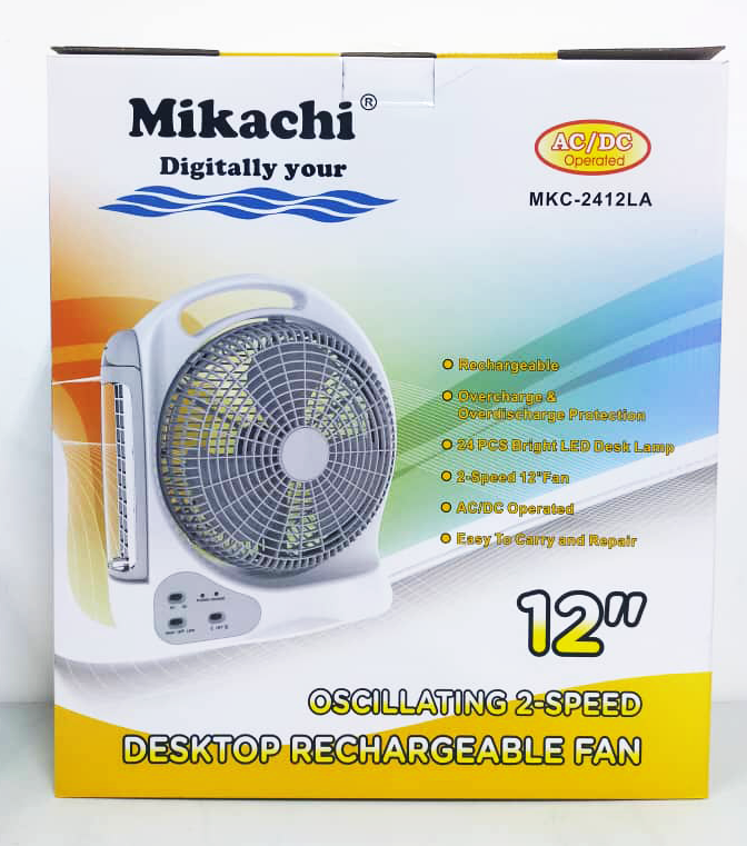 MIKACHI 12" Desktop Table Fan MKC-2412LA | Oscillating 2-Speed USB ...