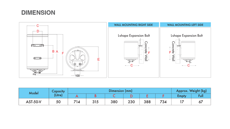 ALPHA 50L Storage Water Heater AST-50-V | Durable Easy Maintenance Consistent Hot Water Supply ...
