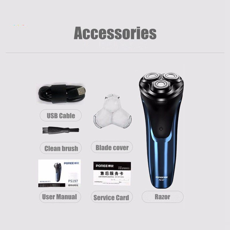 POREE Wet/Dry Electric Shaver PS197 | Washable Intelligent Display USB ...