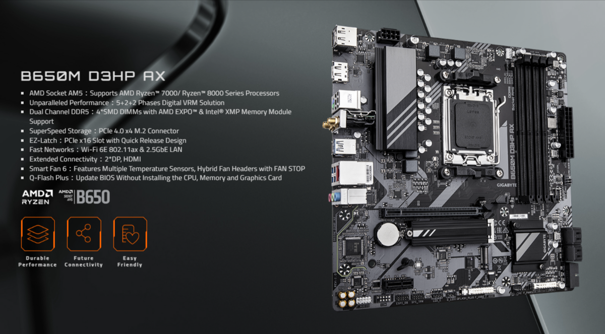 GIGABYTE B650M D3HP AX DDR5 AMD AM5 MATX Motherboard