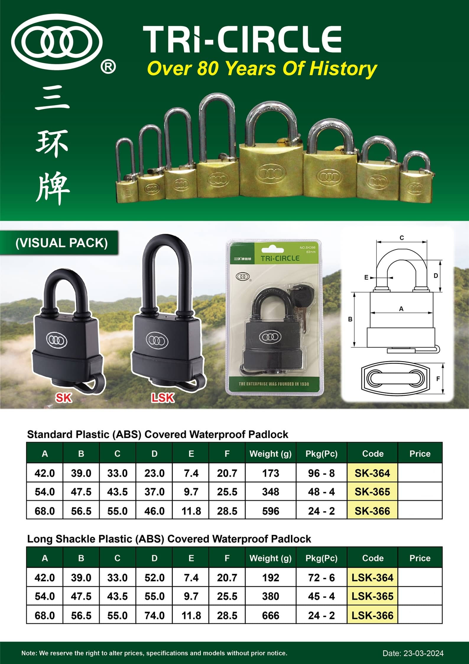 Tri-Circle LSK-365 Long Shackle Plastic (ABS) Covered Waterproof ...