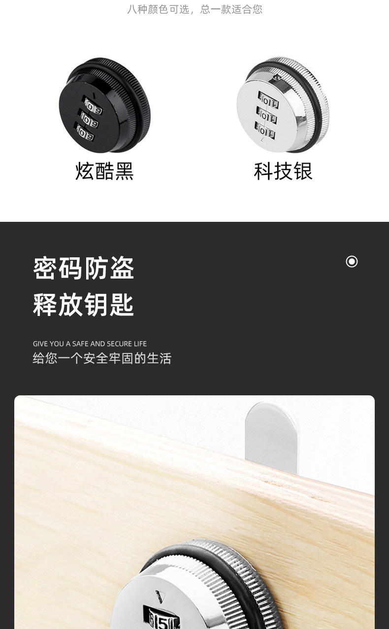 JFLI 9503-C30MM-BLACK Combination Cam Lock 30mm Black, Zinc Alloy+PVC ...