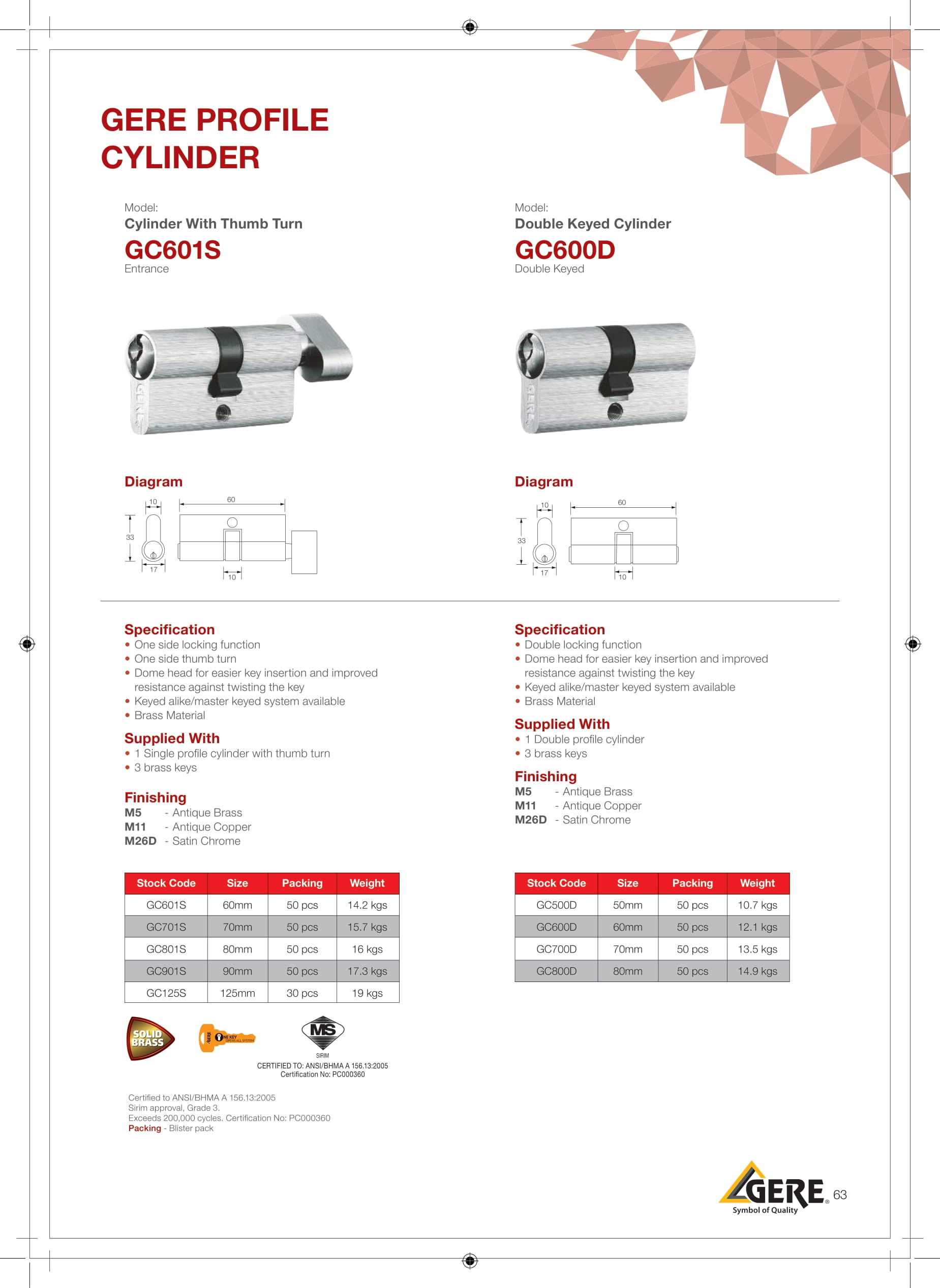 GERE G1007, GML-8561, GC601S HOLLOW LIVER HANDLE C/W MORTISE CASE ...