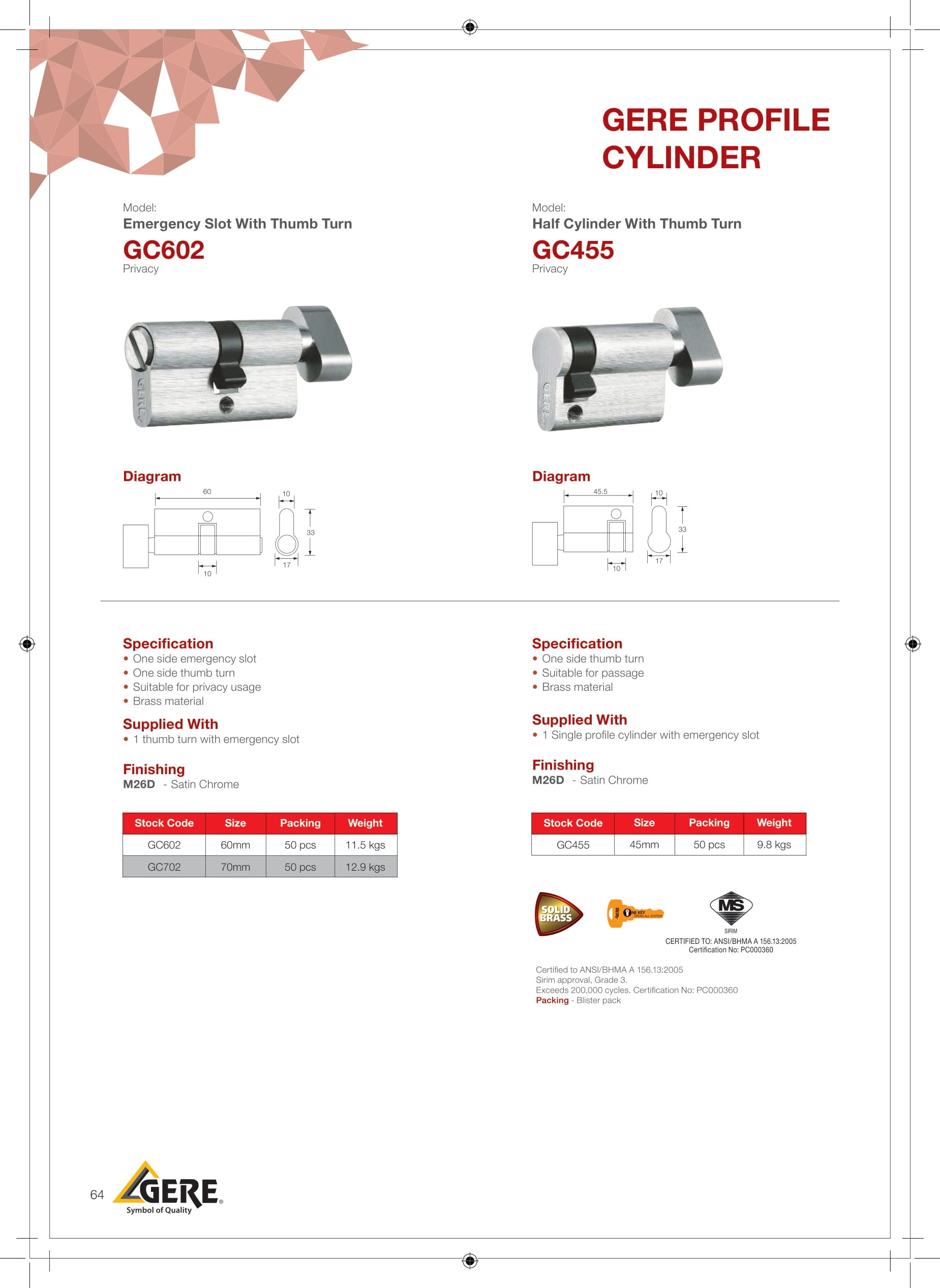 GERE G1007, GML-8561, GC601S HOLLOW LIVER HANDLE C/W MORTISE CASE ...