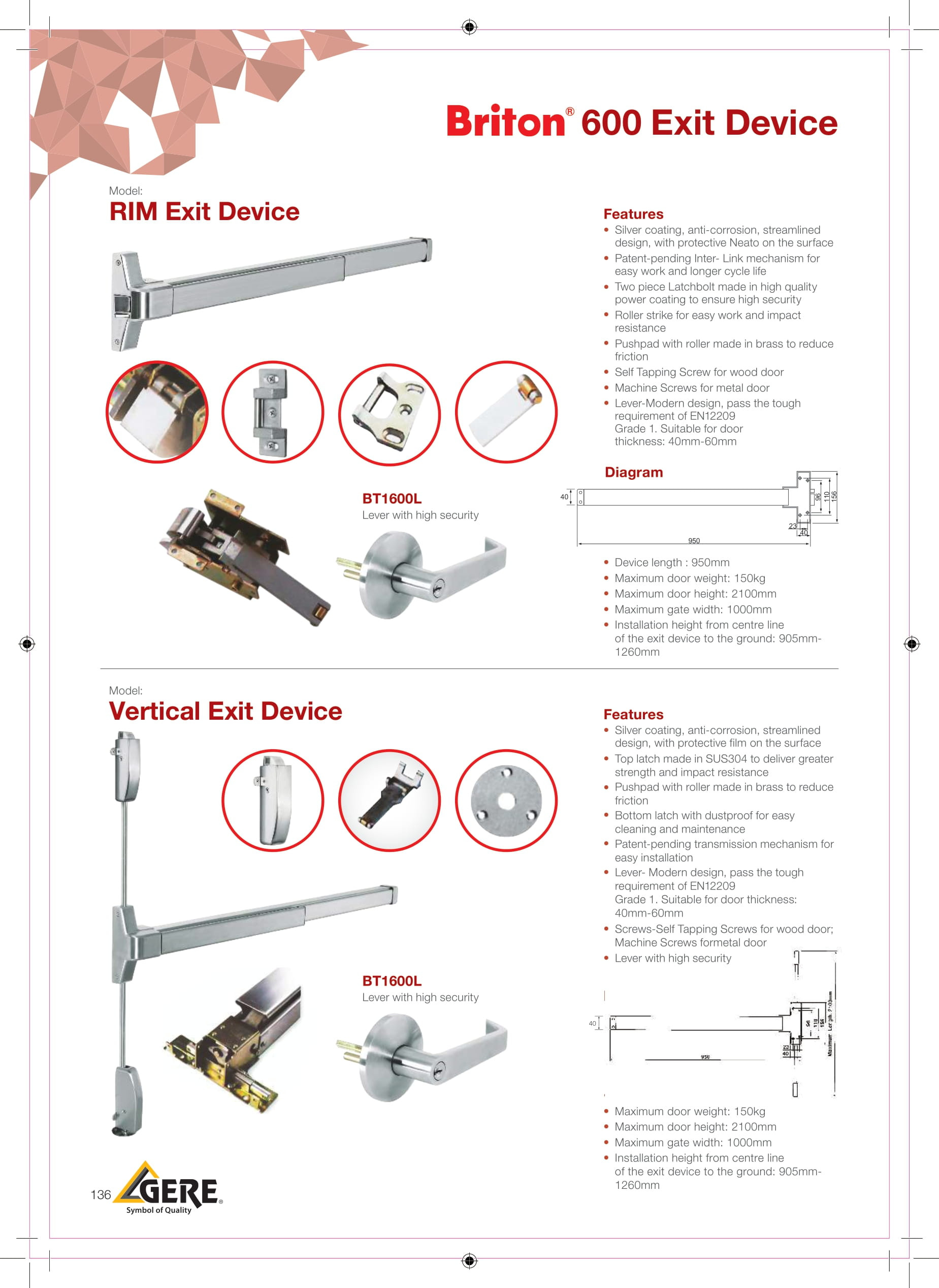 BRITON 600 SERIES BT600-F.V.SE EXIT DEVICE (VERTICAL) - Pepper Spray Malaysia- Personal Safety ...